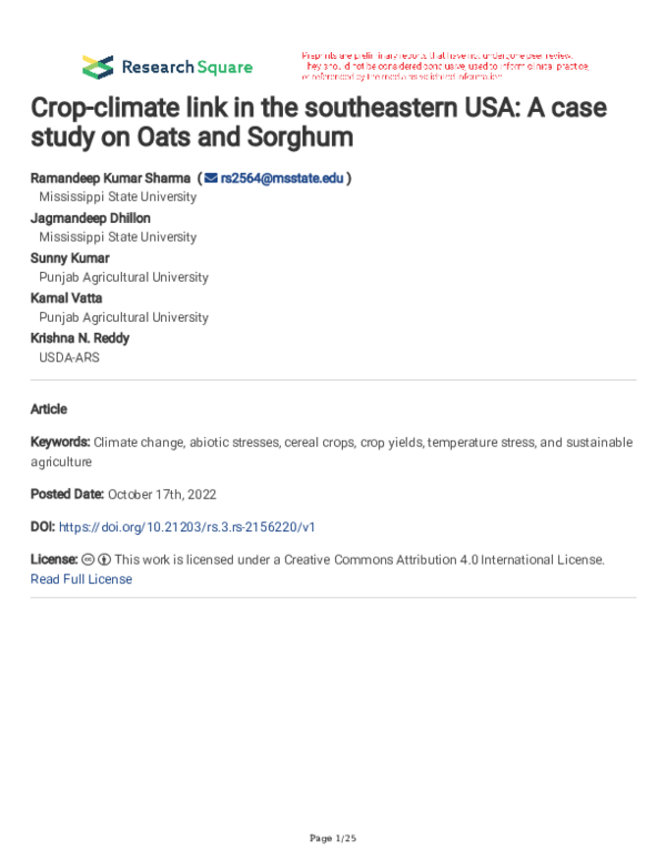 (PDF) Crop-climate link in the southeastern USA: A case study on Oats and Sorghum