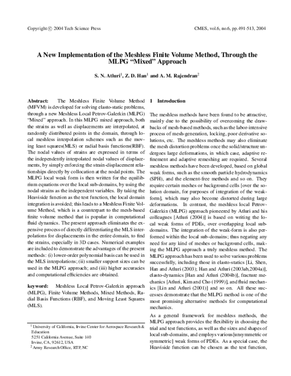 Pdf A New Implementation Of The Meshless Finite Volume Method 2500