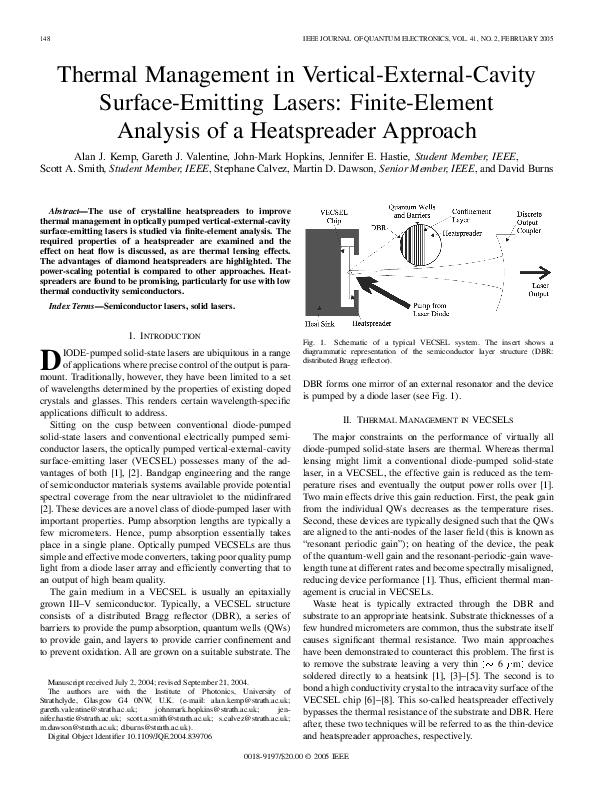 Pdf Thermal Management In Vertical External Cavity Surface Emitting Lasers Finite Element