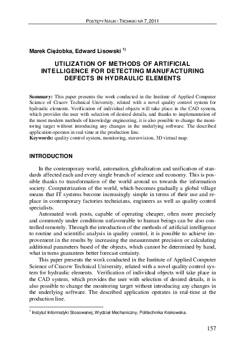 (PDF) Utilization of Methods of Artificial Intelligence for Detecting Manufacturing Defects in ...
