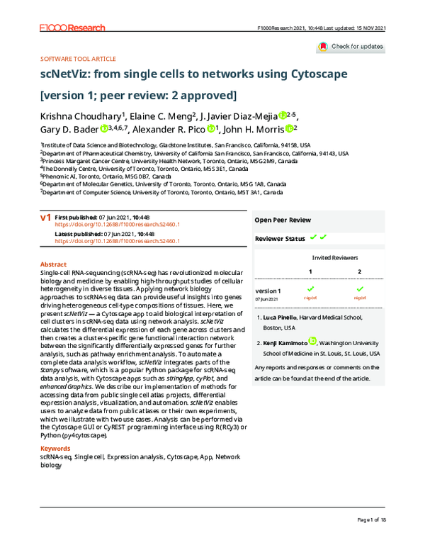 (PDF) scNetViz: from single cells to networks using Cytoscape