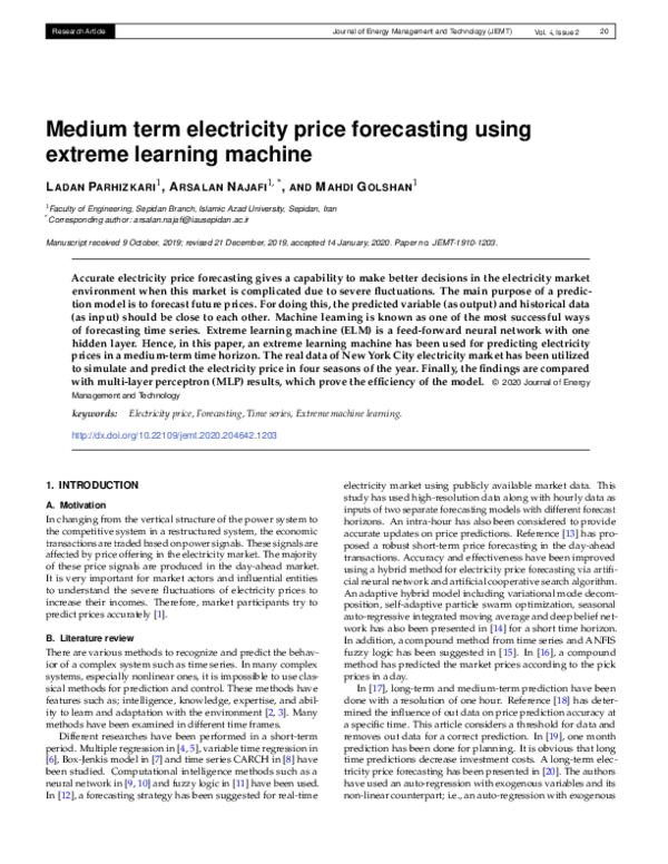 (PDF) Medium term electricity price forecasting using extreme learning ...