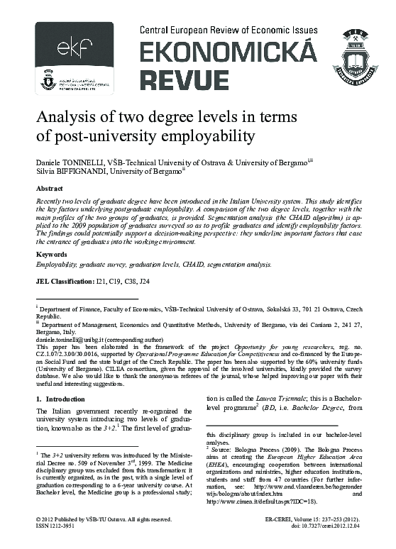 (PDF) Analysis of two degree levels in terms of post-university ...