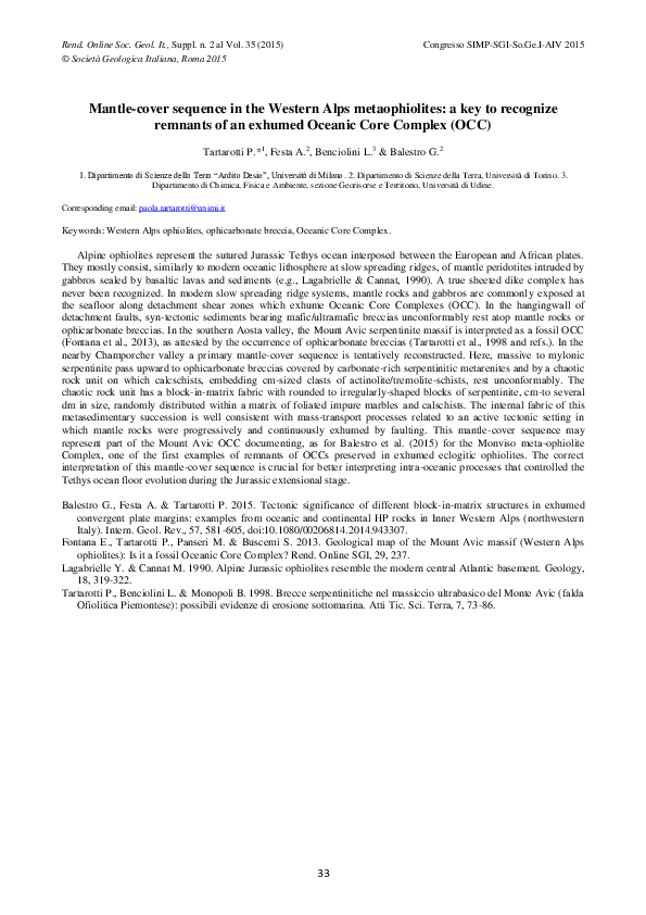 (PDF) Mantle-cover sequence in the Western Alps metaophiolites: a key ...