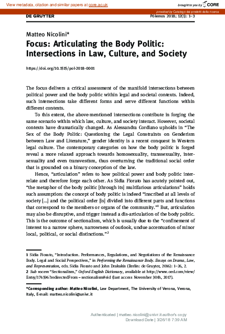 (PDF) Articulating the Body Politic: Intersections in Law, Culture, and ...
