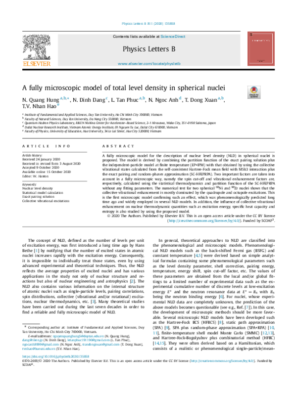 (PDF) A fully microscopic model of total level density in spherical nuclei | ngoc anh - Academia.edu