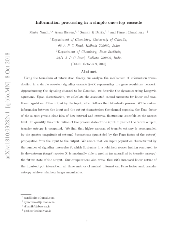 (PDF) Information processing in a simple one-step cascade