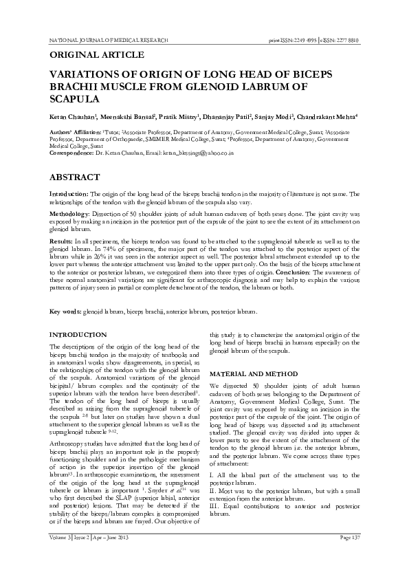 (PDF) Variations of Origin of Long Head of Biceps Brachii Muscle from ...