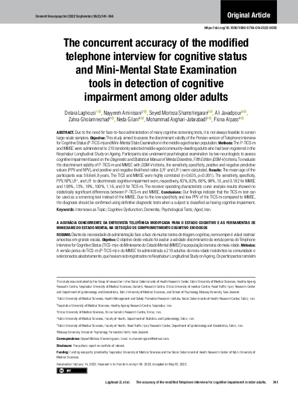 (PDF) The concurrent accuracy of the modified telephone interview for cognitive status and mini ...