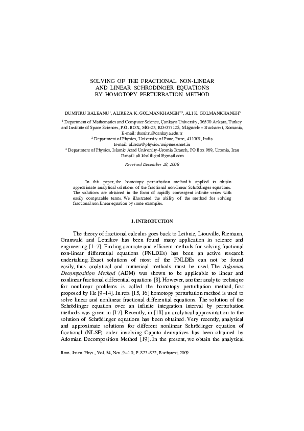 Pdf Solving Of The Fractional Non Linear And Linear Schroedinger