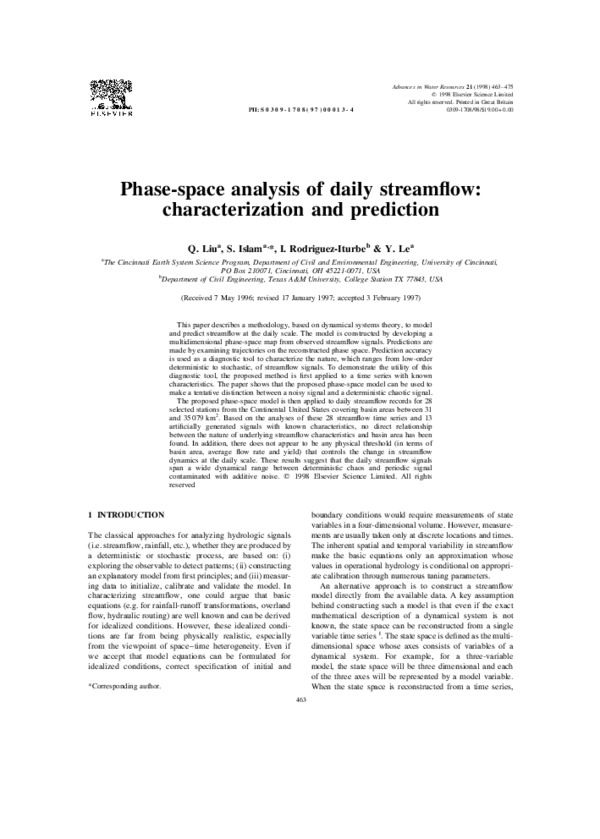 Pdf Phase Space Analysis Of Daily Streamflow Characterization And Prediction Md Rezaul