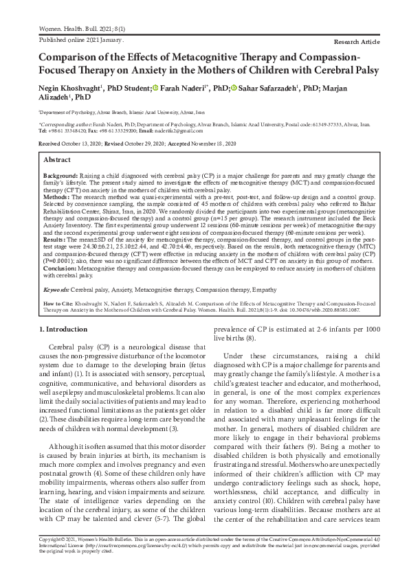 (PDF) Comparison of the Effects of Metacognitive Therapy and Compassion- Focused Therapy on ...