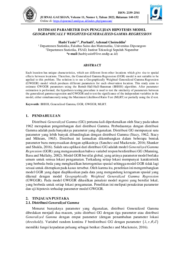 (PDF) Estimasi Parameter Dan Pengujian Hipotesis Model Geographically ...