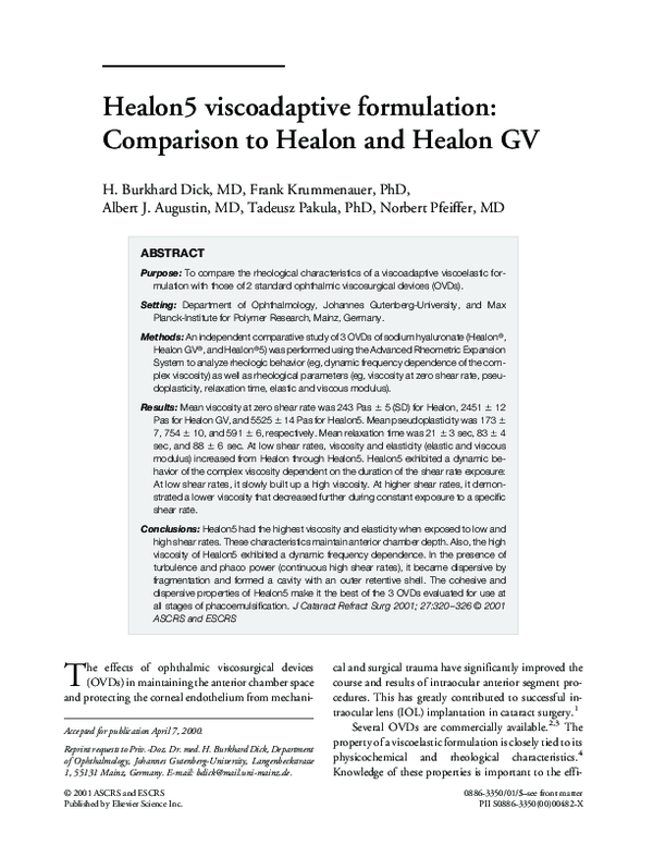 (PDF) Healon5 viscoadaptive formulation: Comparison to Healon and Healon GV