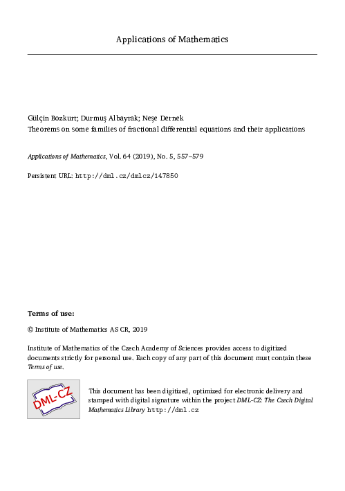 Pdf Theorems On Some Families Of Fractional Differential Equations And Their Applications