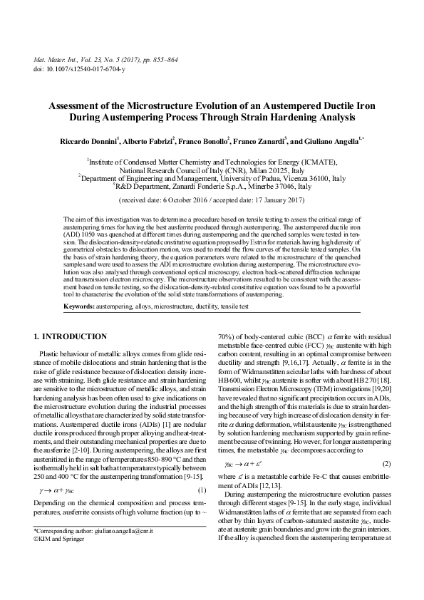 (PDF) Assessment of the microstructure evolution of an austempered ductile iron during ...