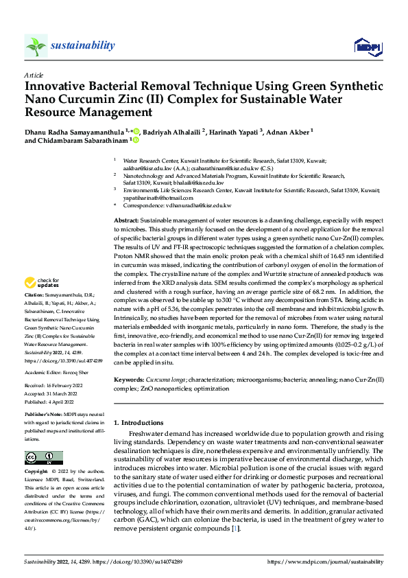 (PDF) Innovative Bacterial Removal Technique Using Green Synthetic Nano ...