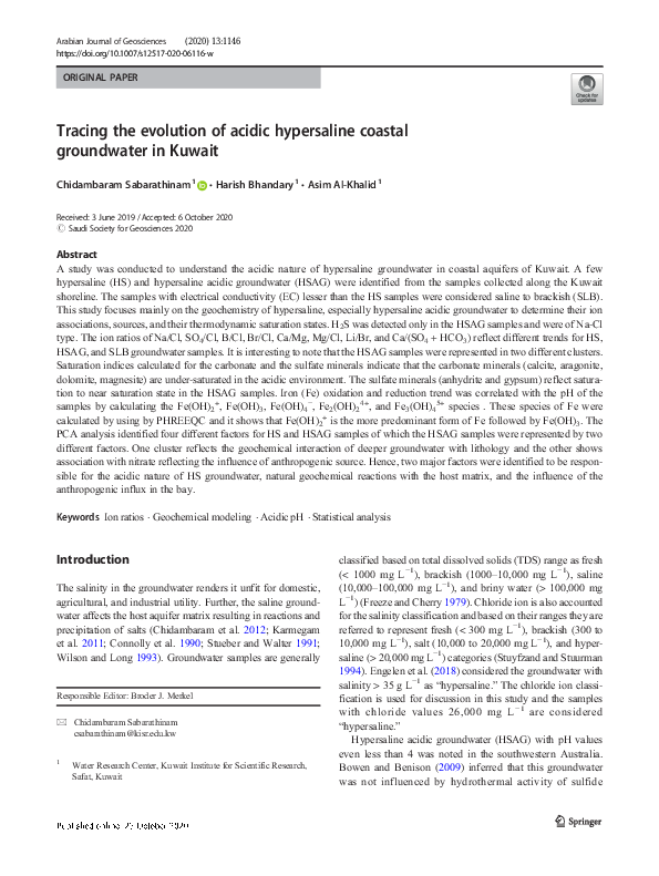 (PDF) Tracing the evolution of acidic hypersaline coastal groundwater ...