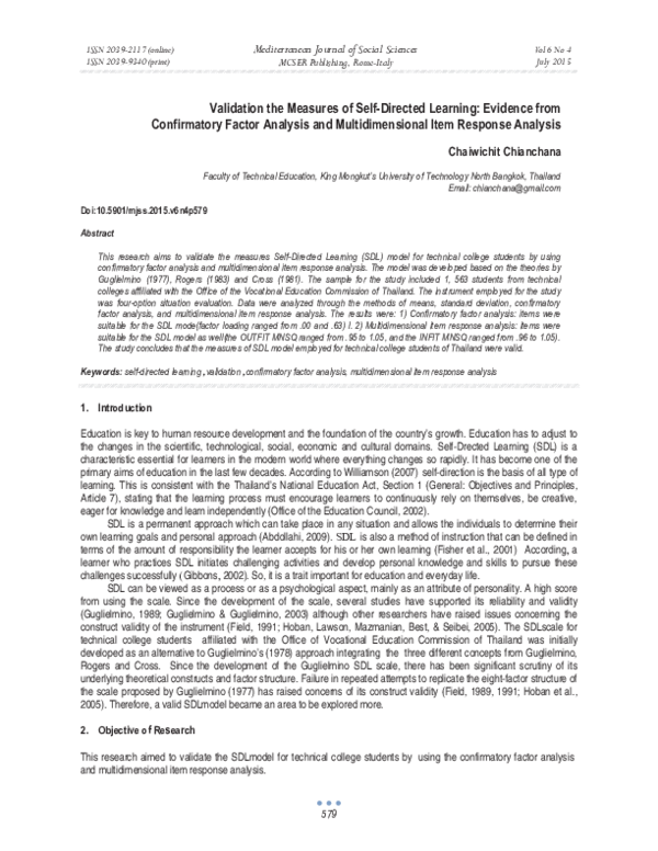 (PDF) Validation the Measures of Self-Directed Learning: Evidence from Confirmatory Factor ...
