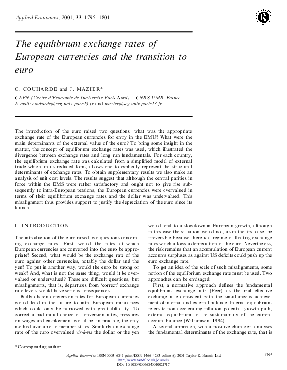 (PDF) The equilibrium exchange rates of European currencies and the ...