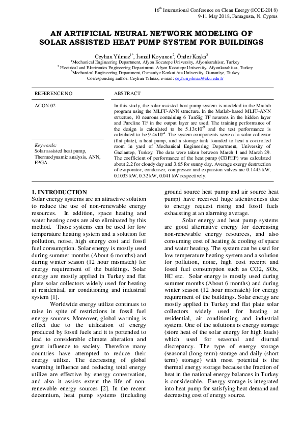 (PDF) An Artificial Neural Network Modeling of Solar Assisted Heat Pump System for Buildings