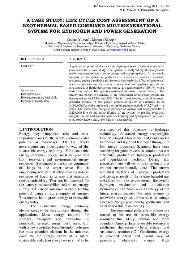 (PDF) A Case Study: Life Cycle Cost Assessment of a Geothermal Based ...