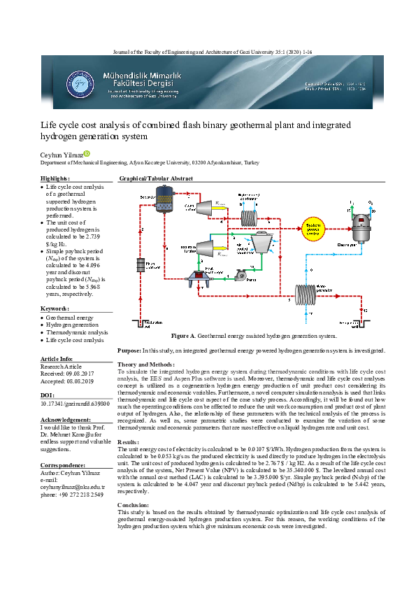 (PDF) Exergetic cost evaluation of hydrogen production powered by combined flash-binary ...