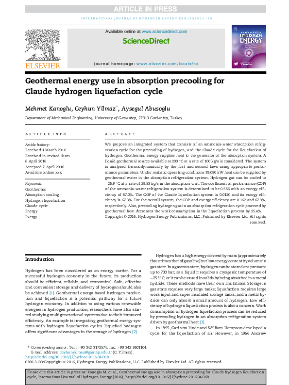 (PDF) Geothermal energy use in absorption precooling for Claude ...