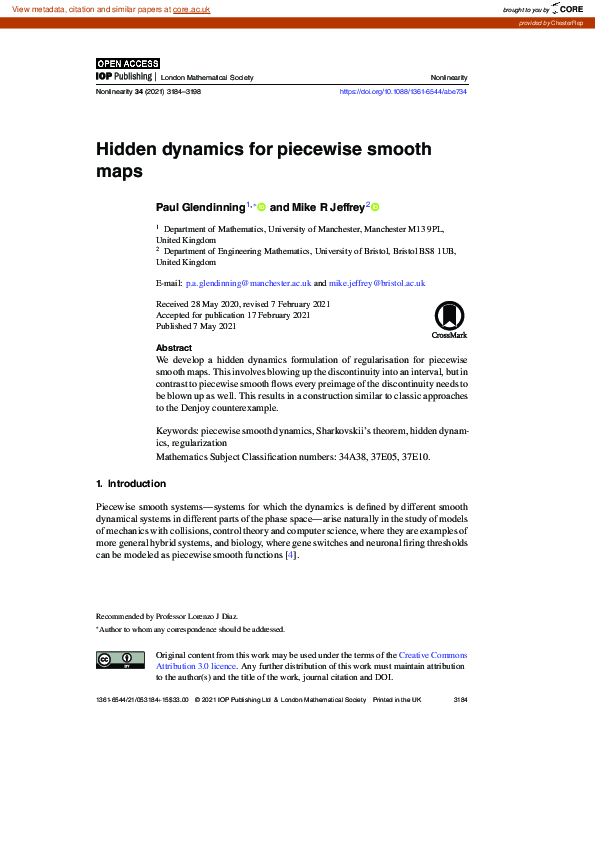 (PDF) Hidden dynamics for piecewise smooth maps