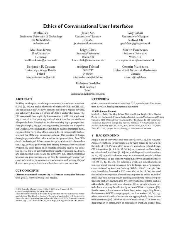 (PDF) Ethics of Conversational User Interfaces