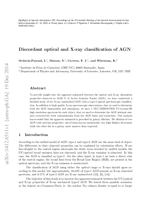 (PDF) Discordant optical and X-ray classification of AGN