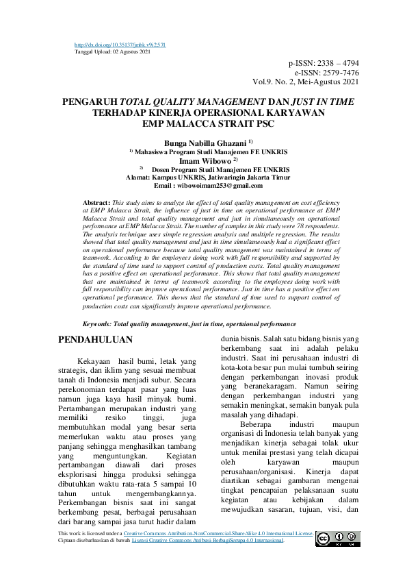(PDF) Pengaruh Total Quality Management Dan Just in Time Terhadap Kinerja Operasional Karyawan ...