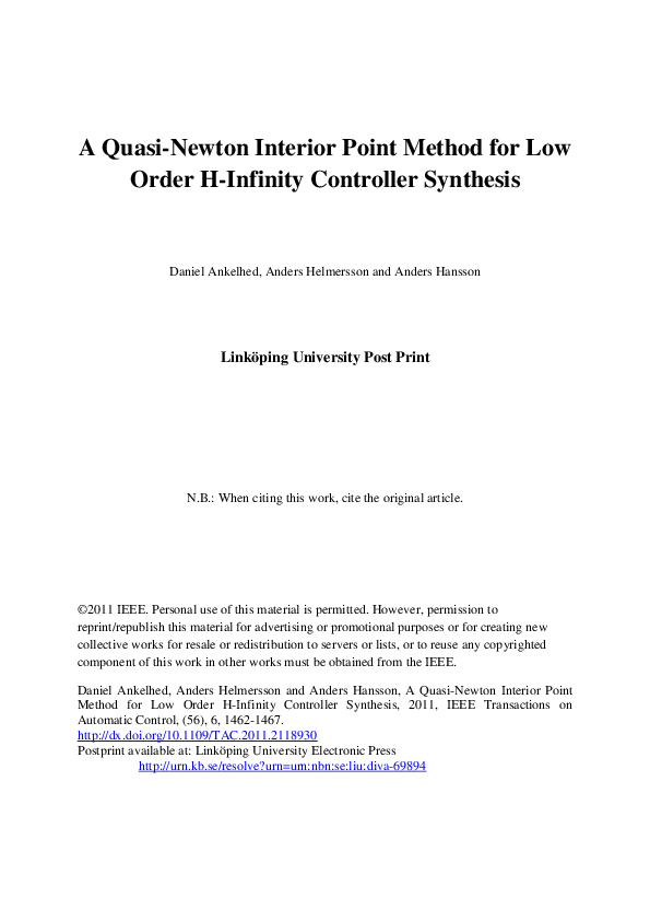 (PDF) A Quasi-Newton Interior Point Method for Low Order H-Infinity ...