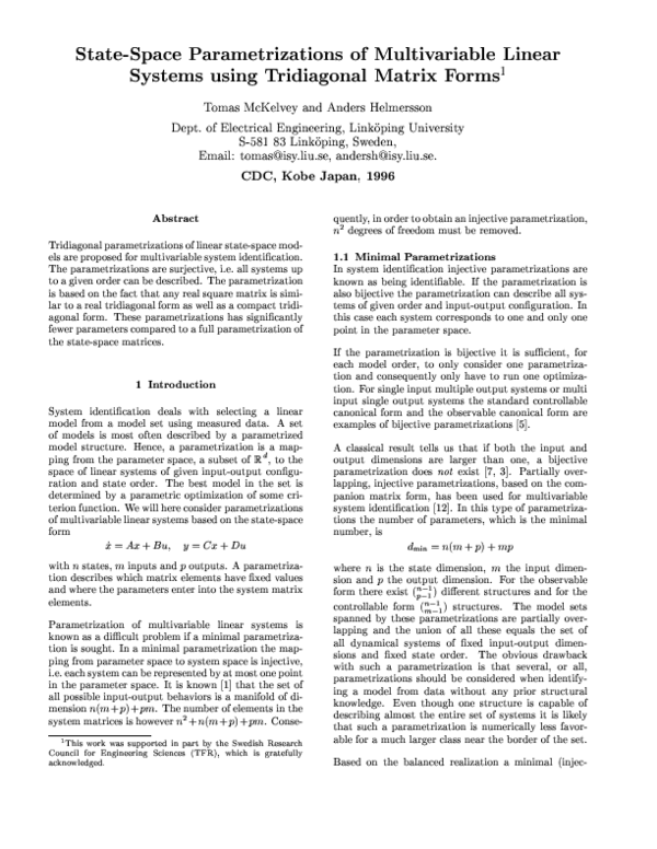 (PDF) State-space parametrizations of multivariable linear systems ... (PDF) State-space parametrizations of multivariable linear systems ...