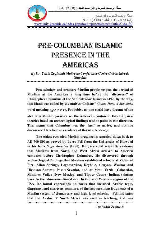 (PDF) Pre-Columbian Islamic Presence in the Americas