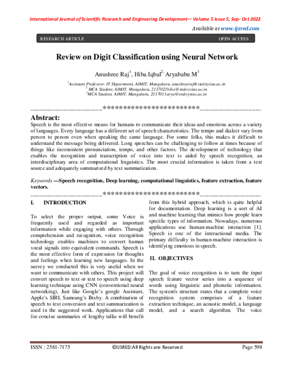 Pdf Review On Digit Classification Using Neural Network