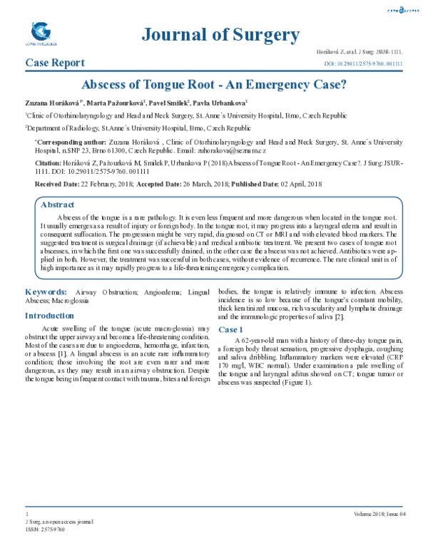 (PDF) Abscess of Tongue Root - An Emergency Case?