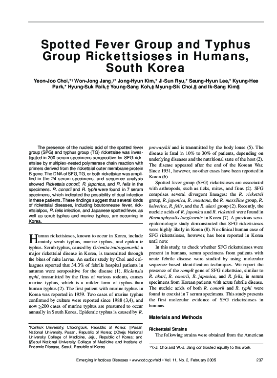 (PDF) Spotted Fever Group and Typhus Group Rickettsioses in Humans ...