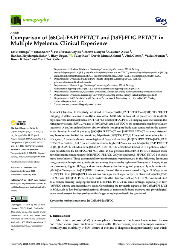 (PDF) Comparison of [68Ga]-FAPI PET/CT and [18F]-FDG PET/CT in Multiple Myeloma: Clinical Experience