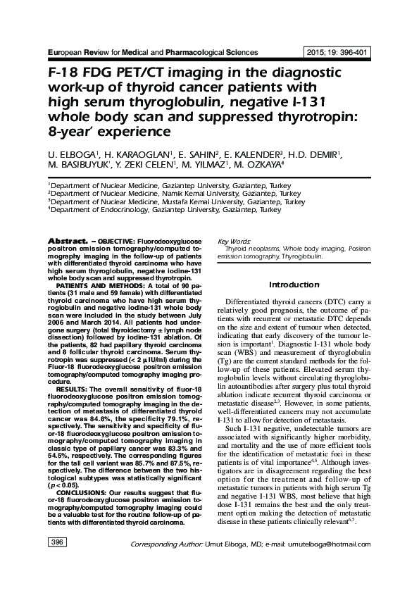 (PDF) F-18 FDG PET/CT imaging in the diagnostic work-up of thyroid ...