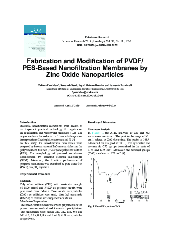 (PDF) Fabrication and Modification of PVDF/ PES-Based Nanofiltration ...