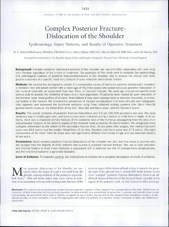 (PDF) Complex Posterior Fracture-Dislocation of the Shoulder
