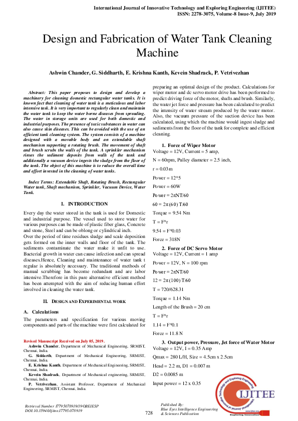 (PDF) Design and Fabrication of Water Tank Cleaning Machine
