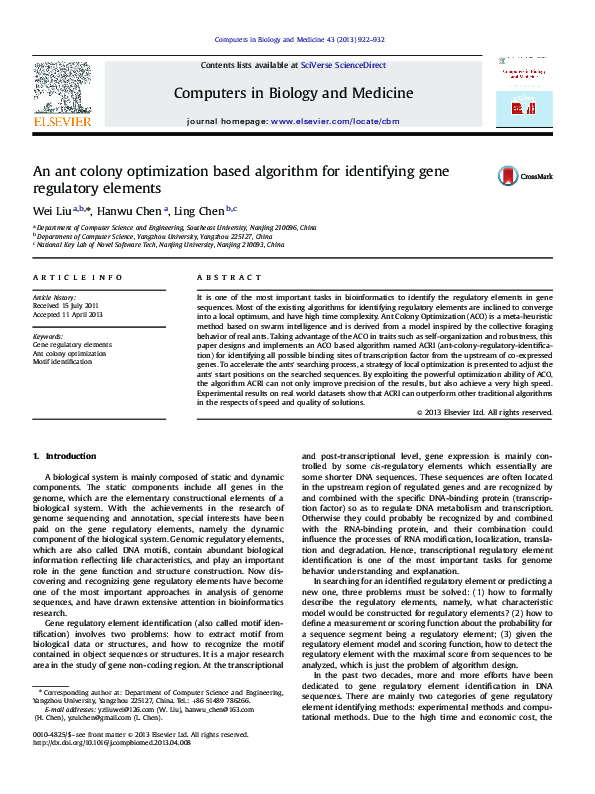 Pdf An Ant Colony Optimization Based Algorithm For Identifying Gene Regulatory Elements Dac