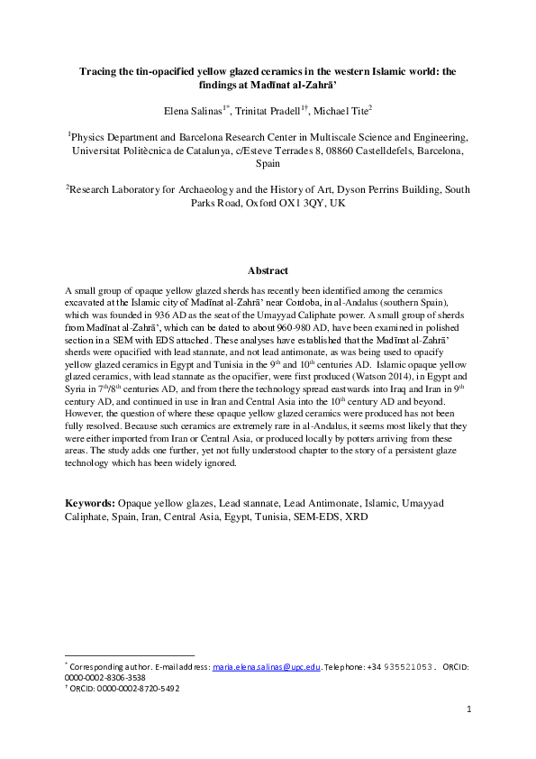 (PDF) Tracing the tin-opacified yellow glazed ceramics in the western ...