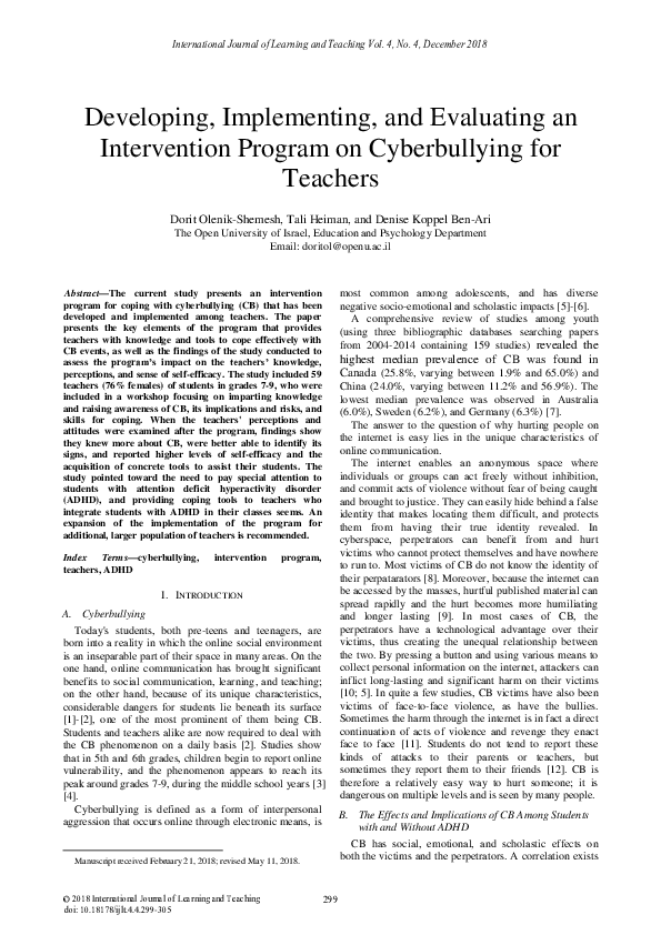 (PDF) Developing, Implementing, and Evaluating an Intervention Program on Cyberbullying for ...