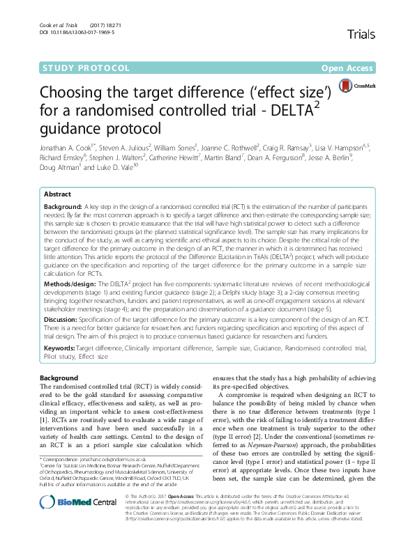 (PDF) Choosing the target difference (‘effect size’) for a randomised ...