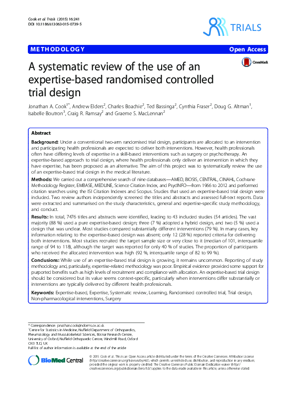 (PDF) A systematic review of the use of an expertise-based randomised ...