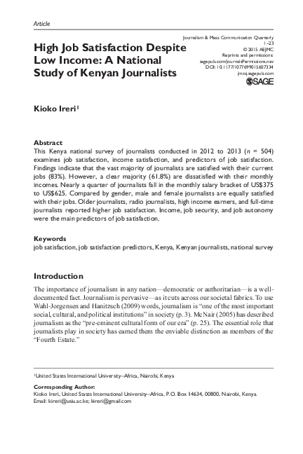 (PDF) High Job Satisfaction Despite Low Income | Kioko Ireri - Academia.edu