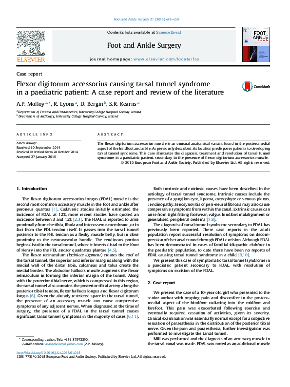 (PDF) Flexor digitorum accessorius causing tarsal tunnel syndrome in a ...